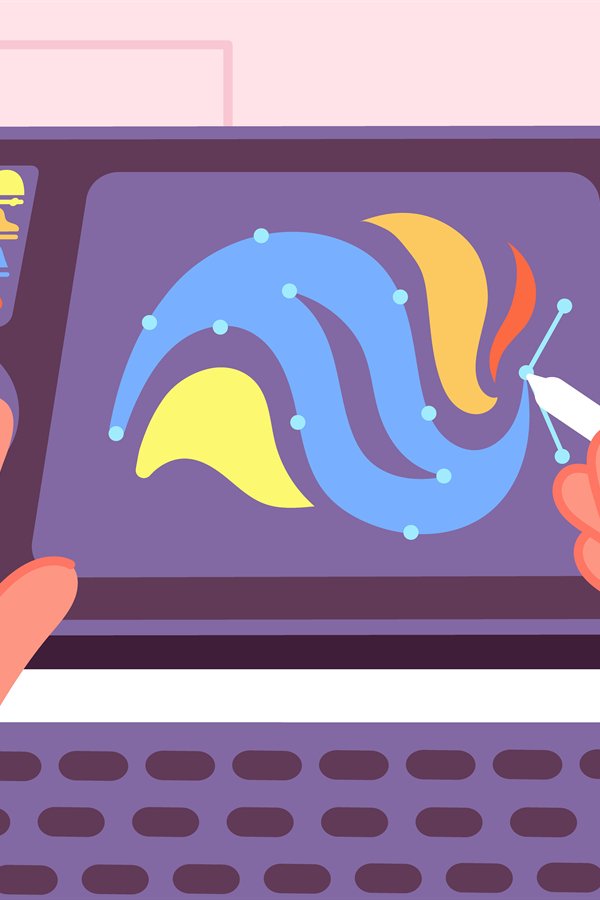 Animation process. Computer graphic screen, animator artist