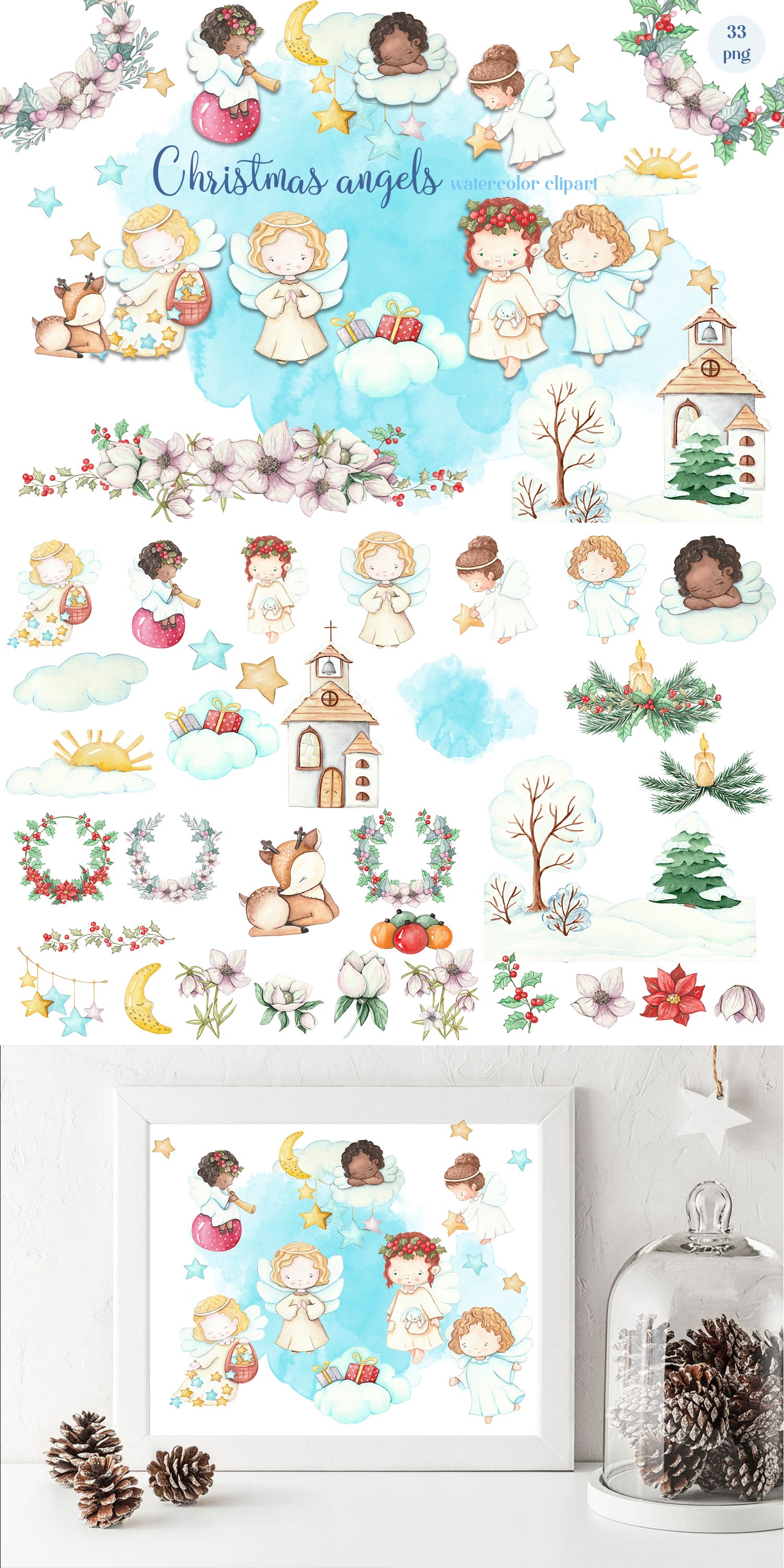 Watercolor Angels clipart, Christmas png