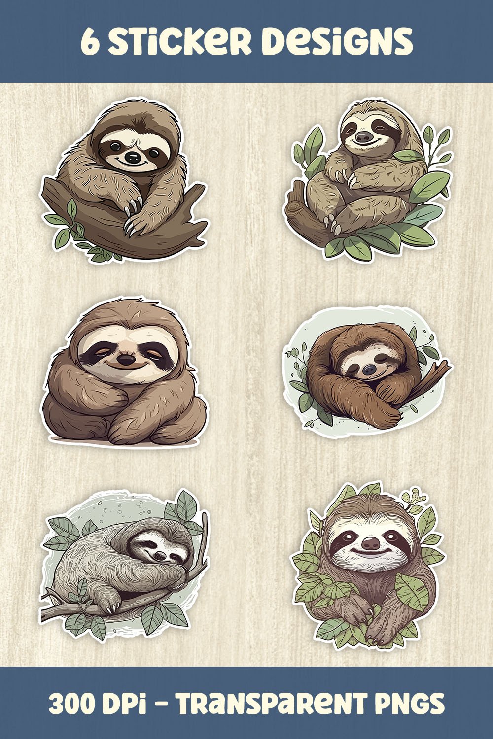 Hand drawn sloths sticker bundle