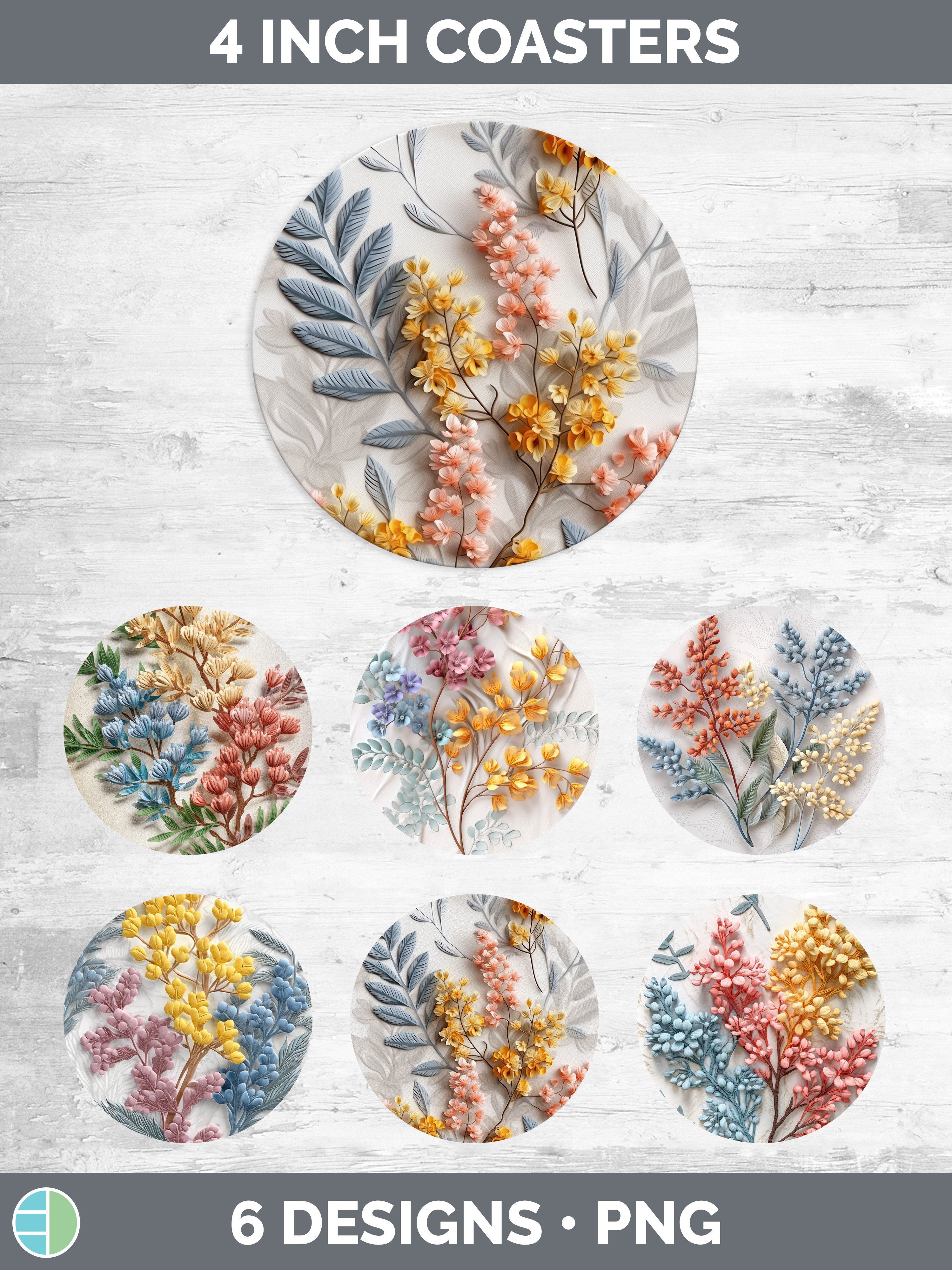 3D Acacia Flowers Round Coaster | Sublimation Coaster Design