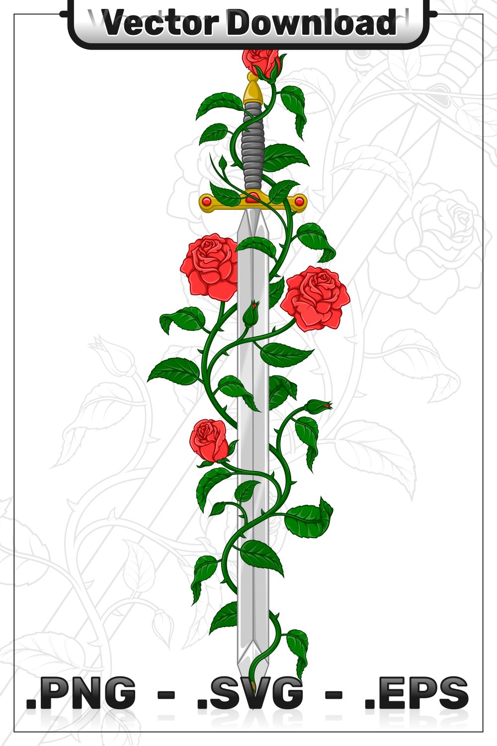Vector Design of Sword Surrounded by Roses
