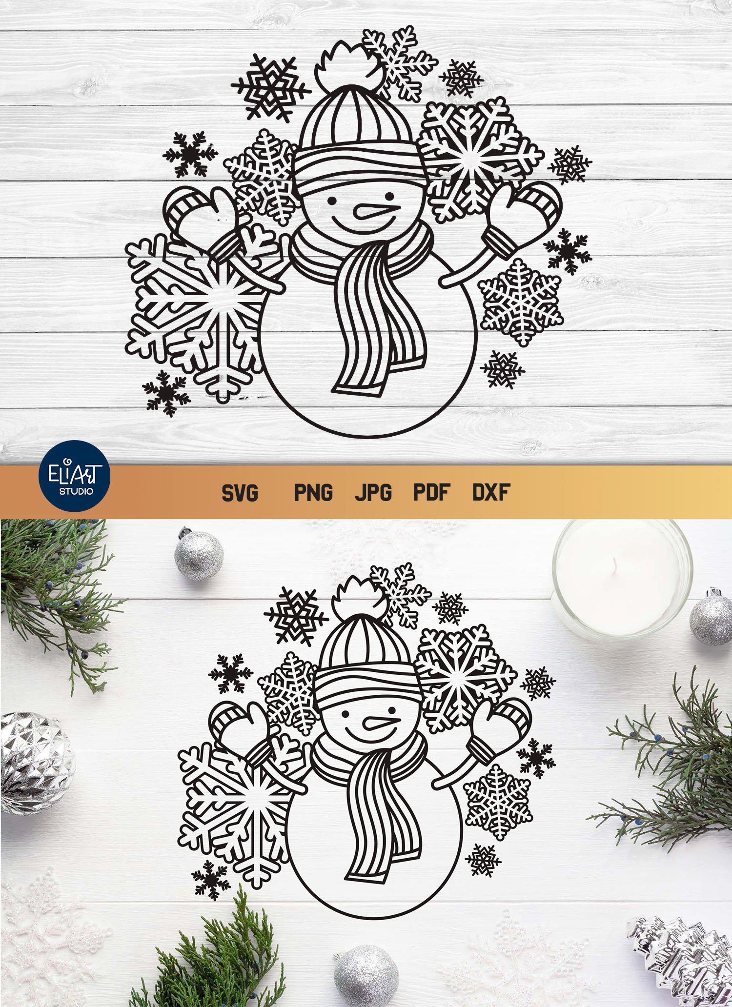 Snowman SVG Design | Snowflakes PNG Christmas Decor