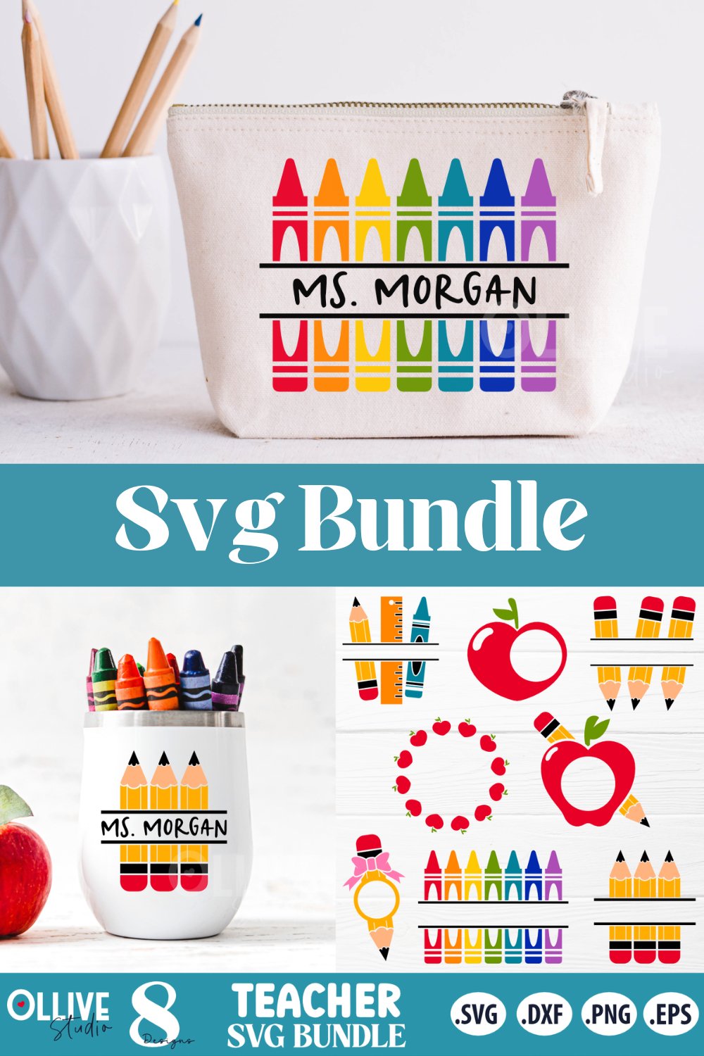 Teacher Split Monogram SVG Bundle | School Monogram SVG