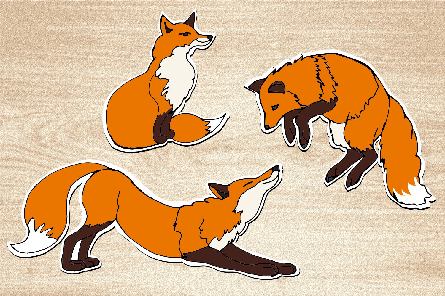 Stickers of foxes in different movements