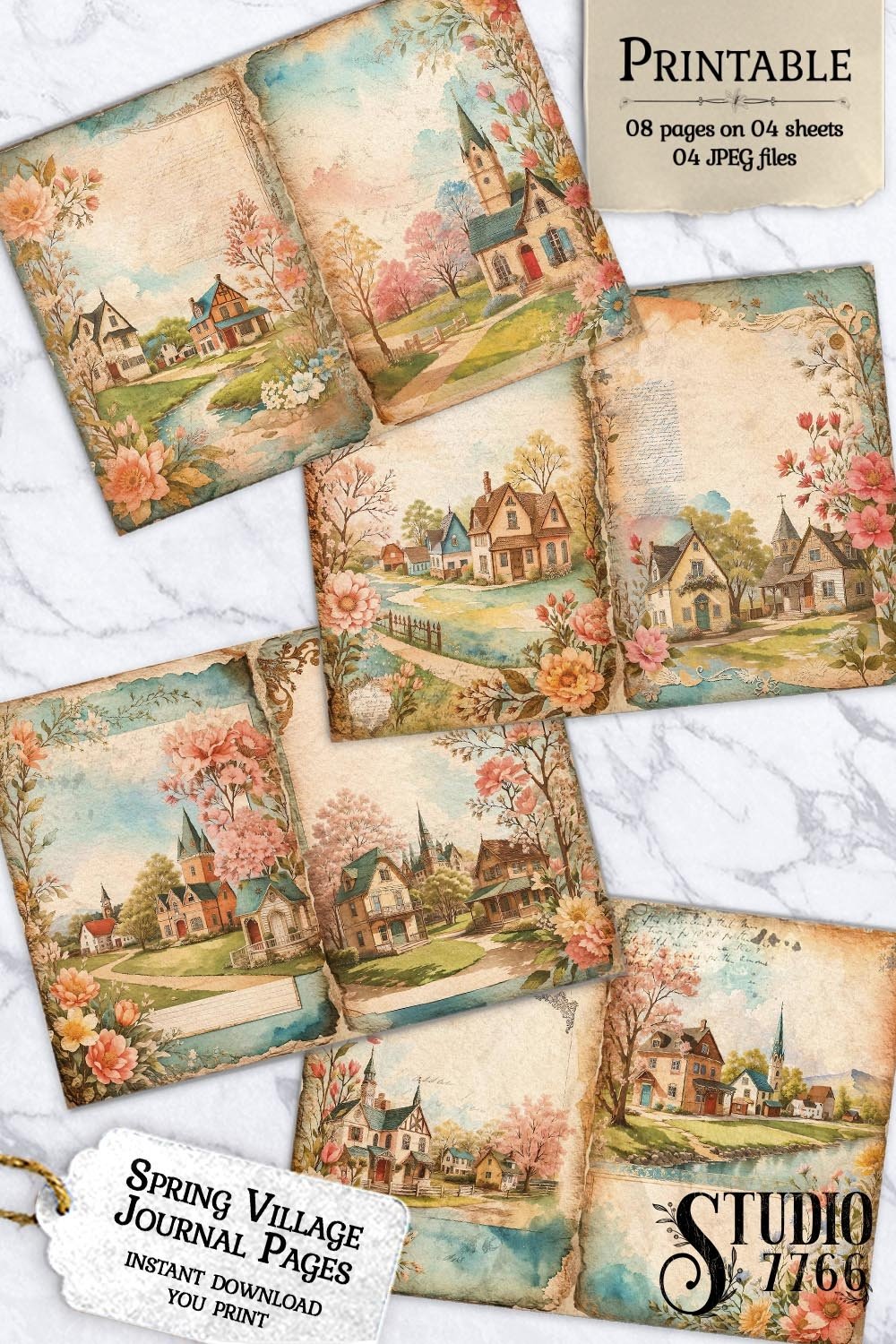 Spring Village Junk Journal Pages