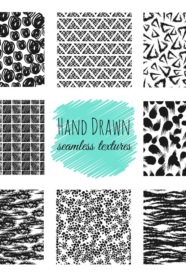 Hand drawn textures. Scribble squiggle ink pen seamless vect
