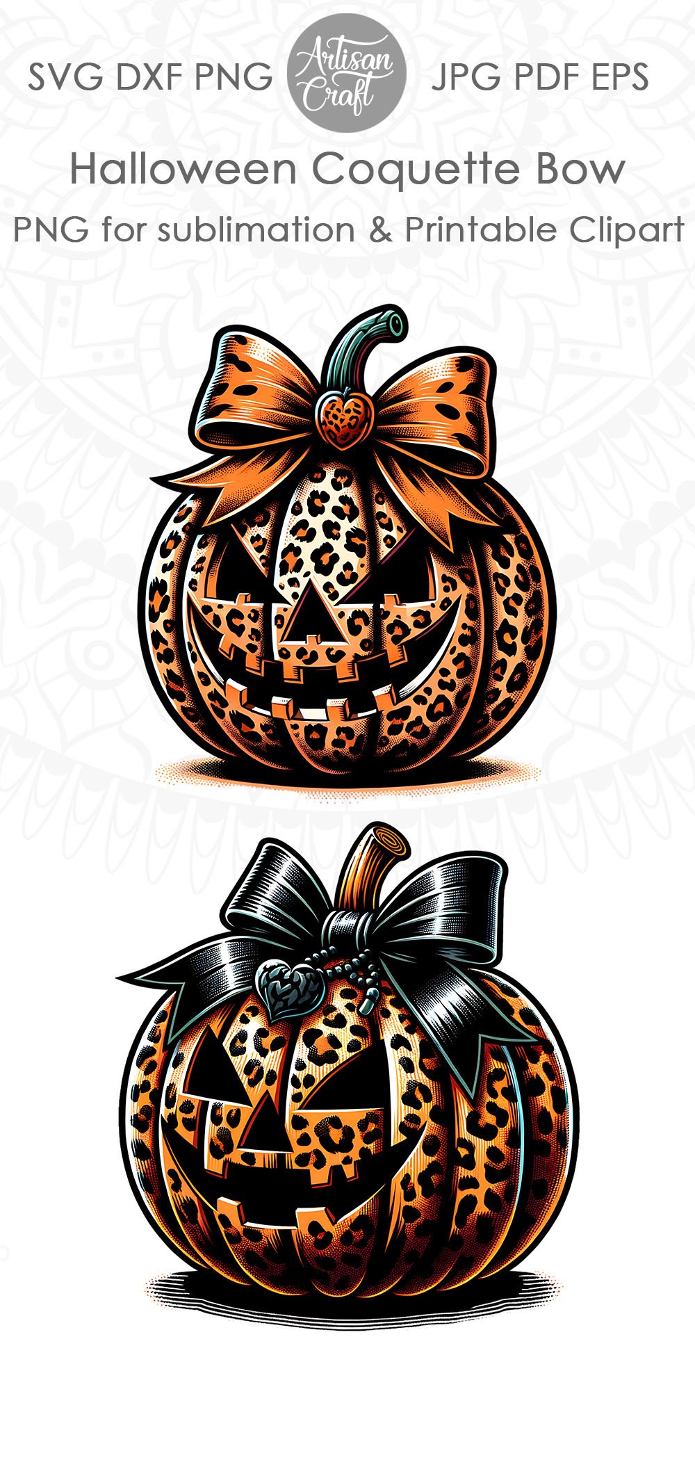 Jack o lantern pumpkin, coquette bow PNG
