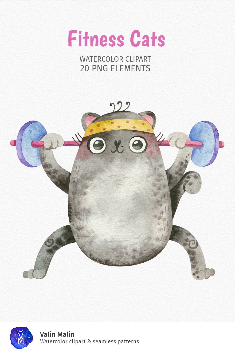Funny cats, Watercolor gym clipart. (1956243)