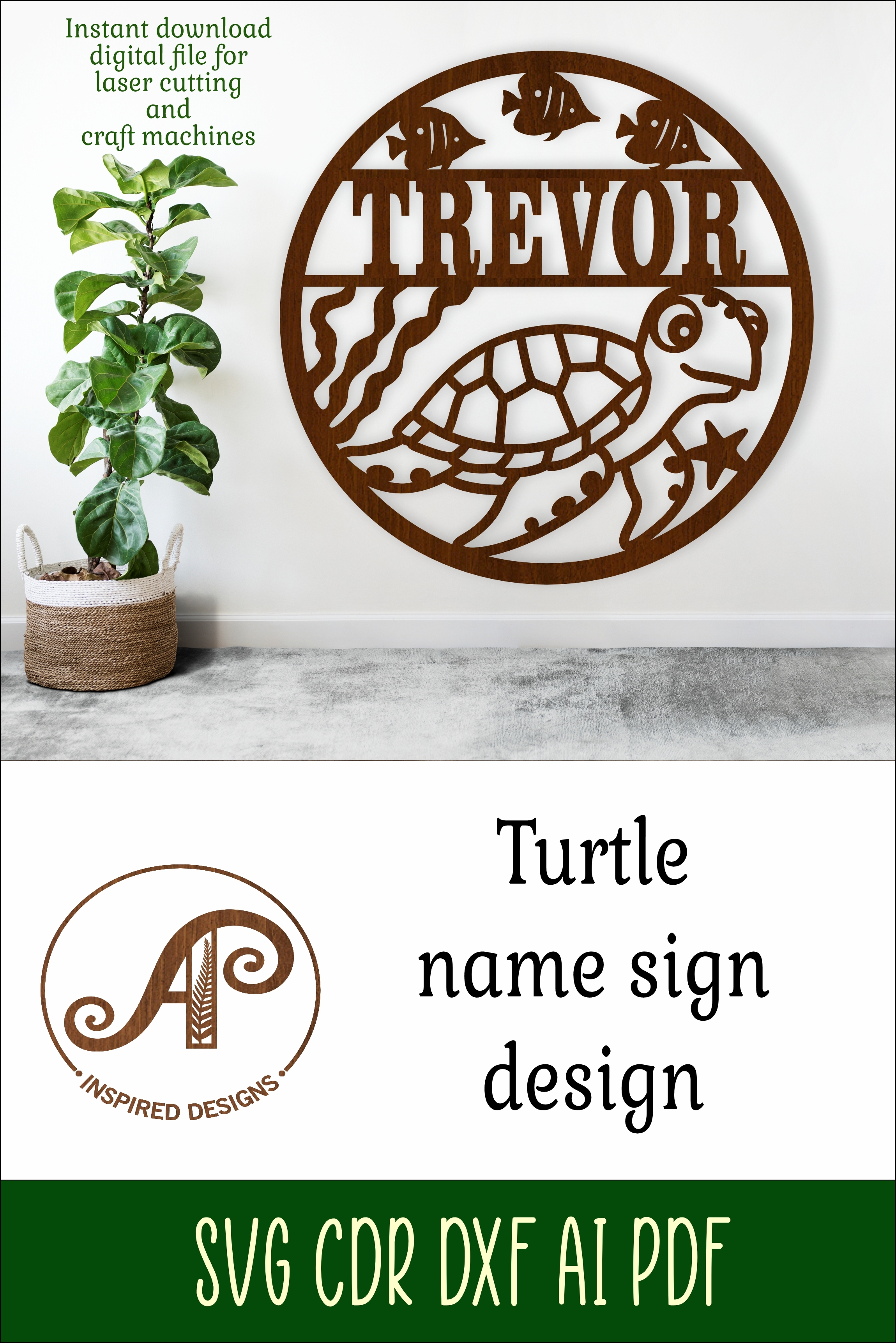 Cute turtle name wall art sign, SVG personalized sign
