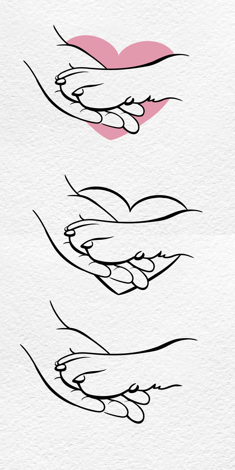 Paw Dog Human Hand in Heart Line Art