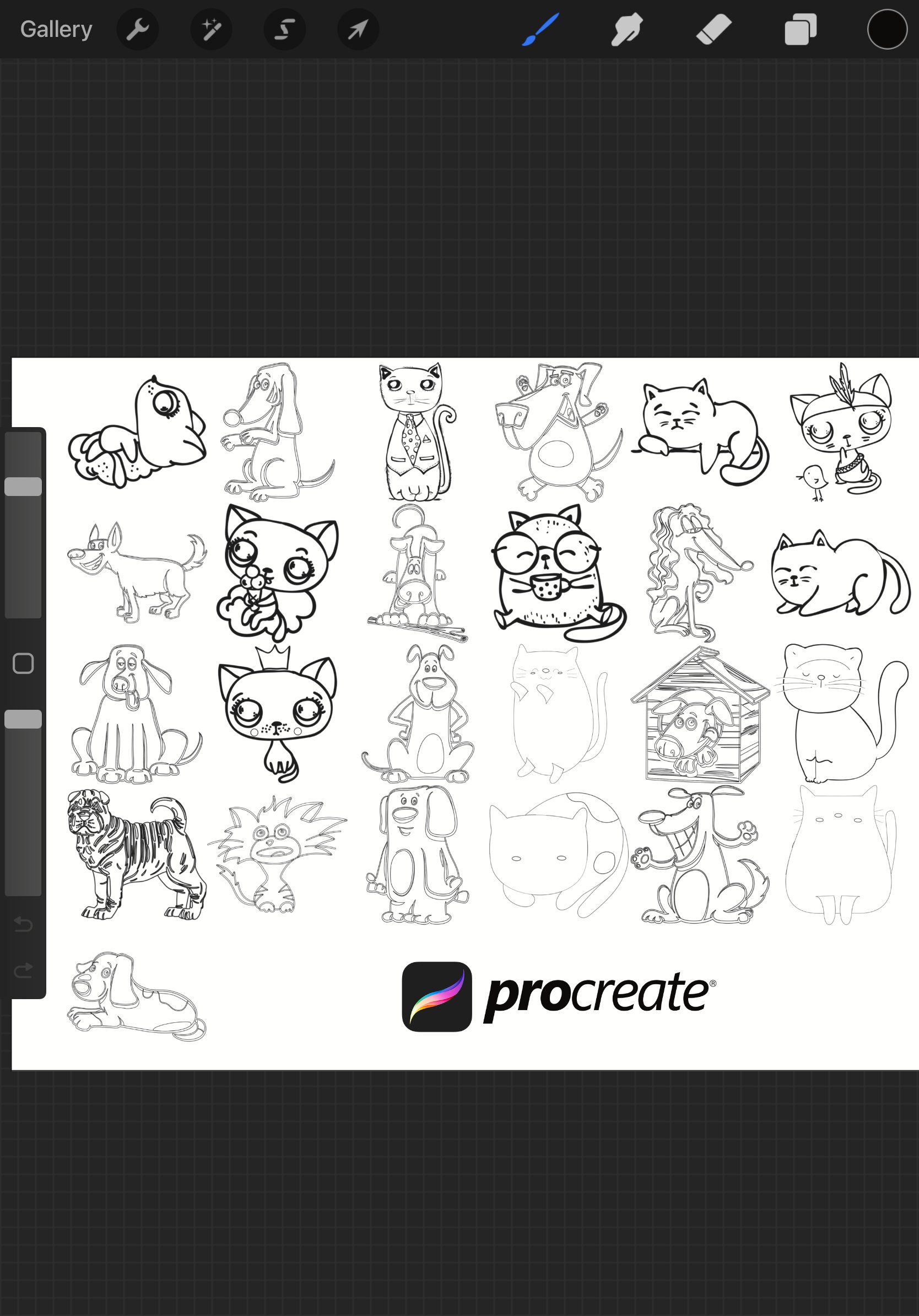 Cartoon Cats and Dogs Outlines Set 2 Procreate Brush Stamp