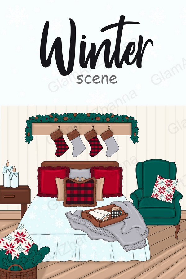 Winter Red SCENE Holiday Paper For Planner - PNG Files