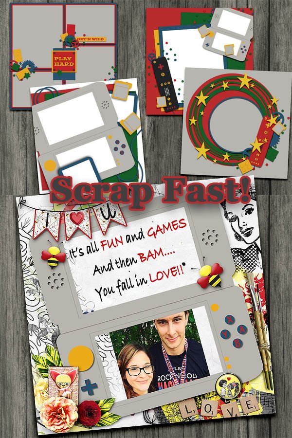Play Hard Gaming Themed Digital Scrapbooking Templates