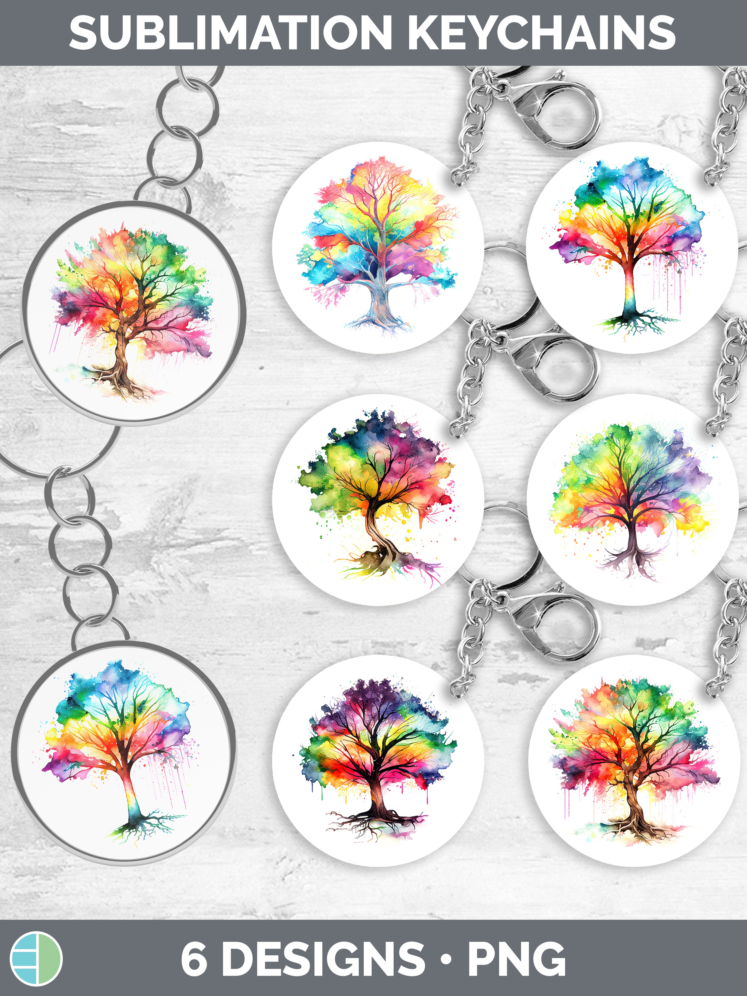 Rainbow Ash Trees Keychain | Sublimation Keyring Designs Bun