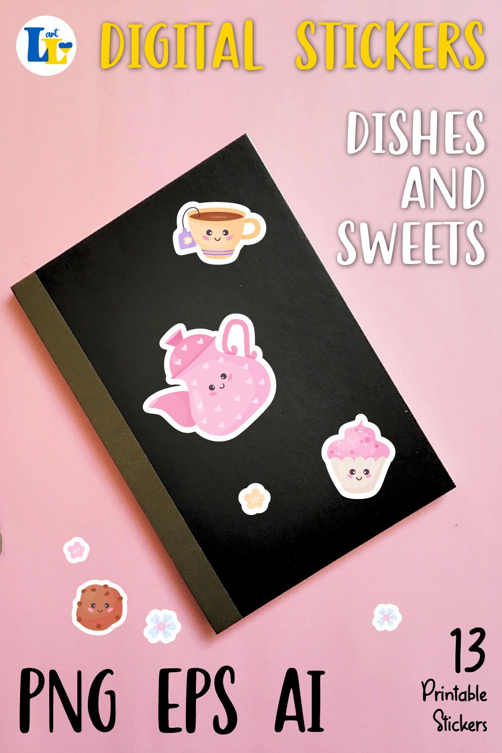 Cute Dishes and sweets | Printable digital sticker PNG