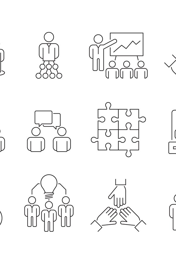 Team building icons. Work group of business people help toge