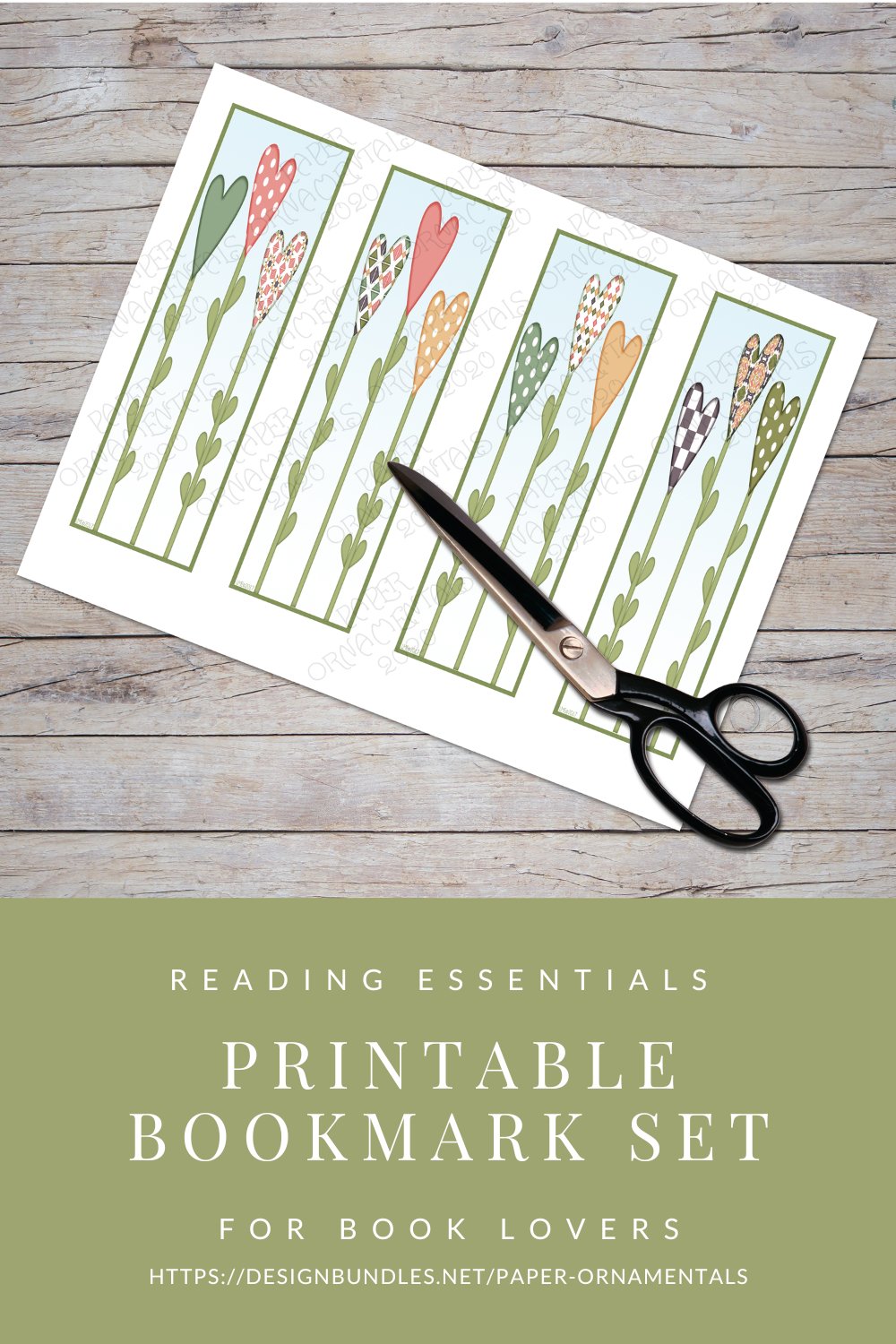 Bookmark, Printable Bookmark Set, Trio Heart Flowers 1