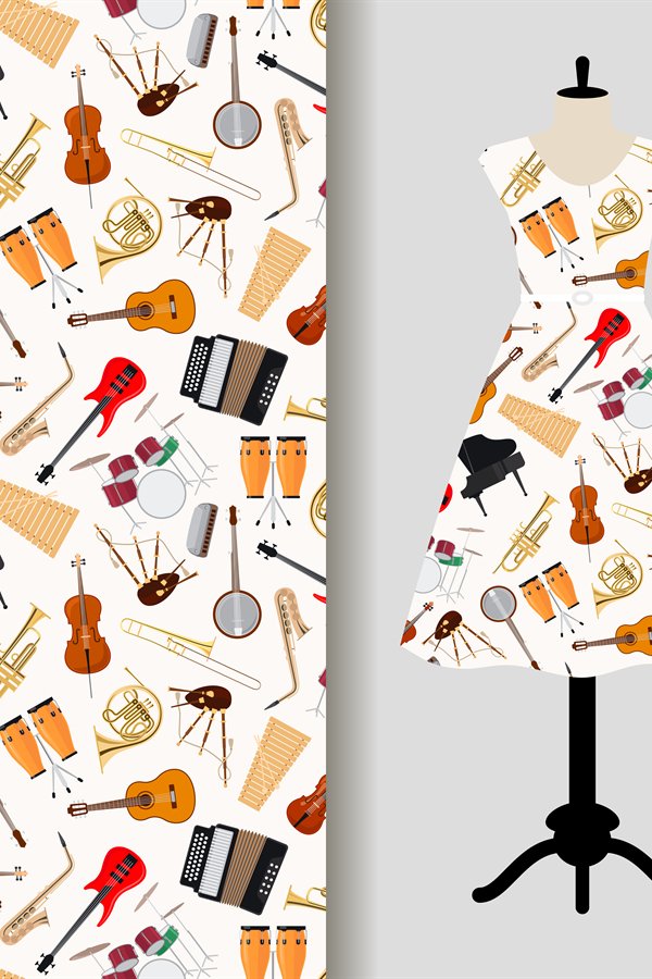 Jazz musical instruments dress fabric pattern