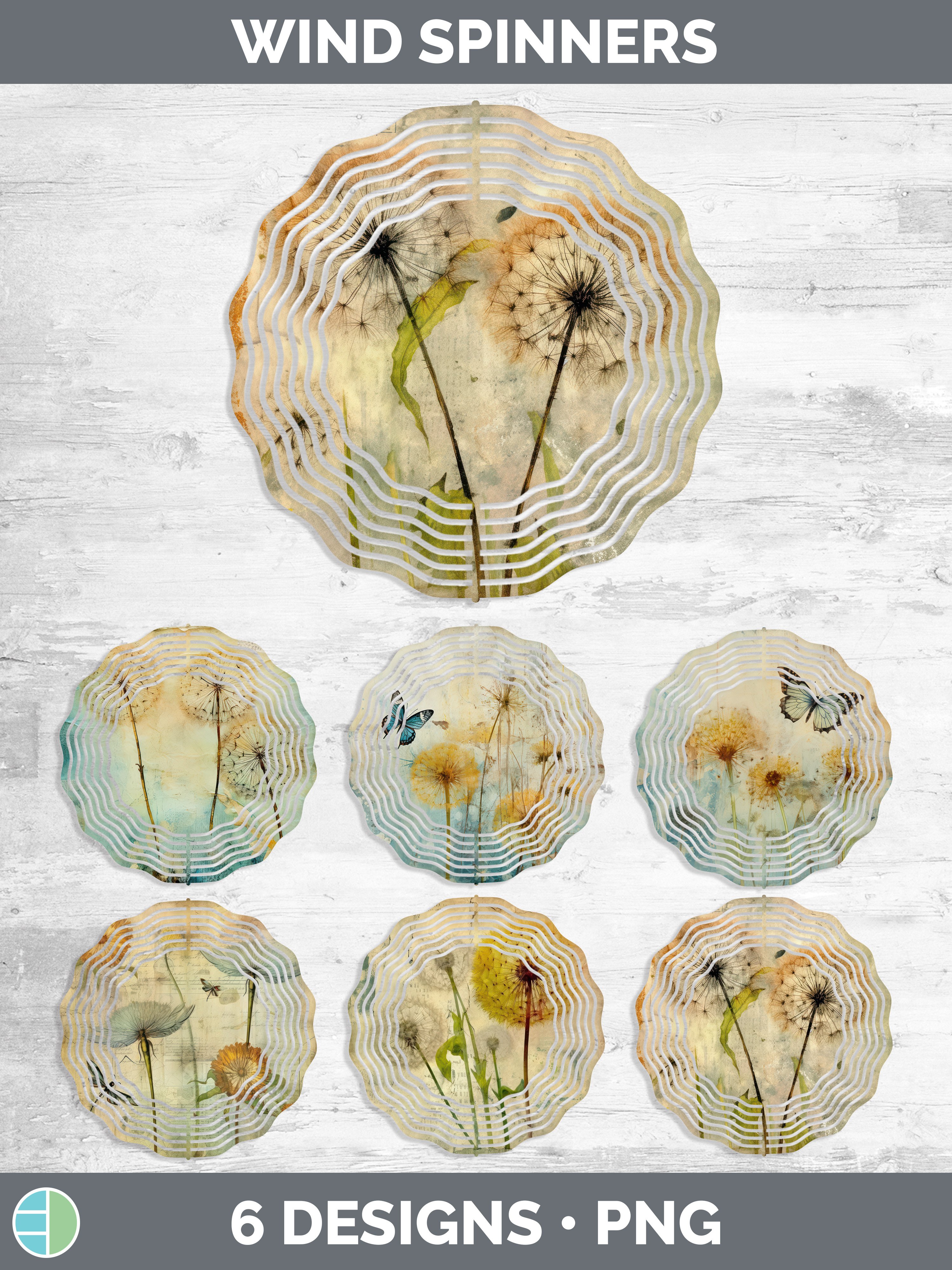 Vintage Dandelion Flowers Wind Spinner | Sublimation Spinner