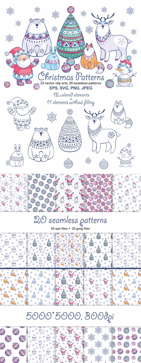 Christmas patterns and clip arts