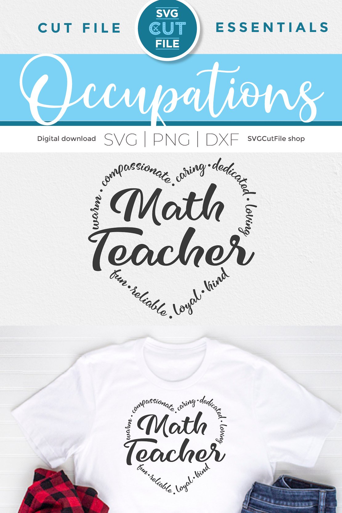 Math Teacher SVG with heart