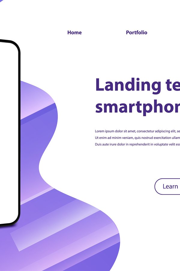 Smartphone screen landing page. Mobile phone frame