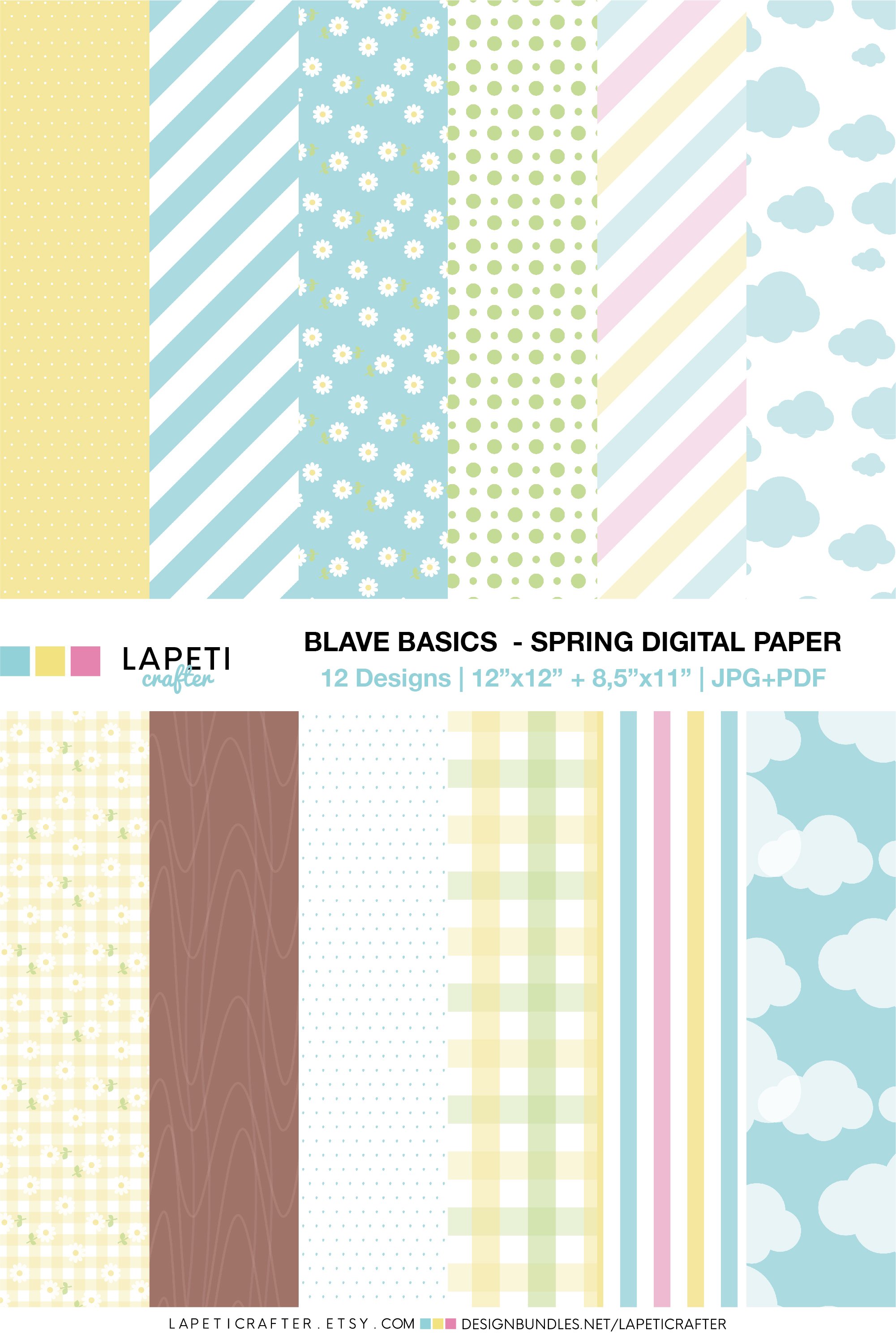 Spring and summer scrapbook paper packs | JPG and PDF