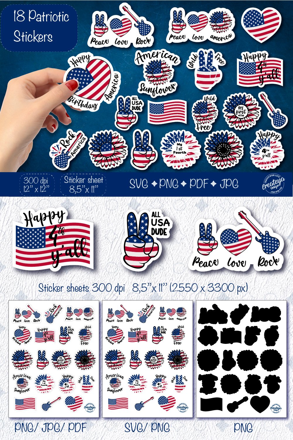 Patriotic stickers 4th of July Stickers Sticker Pack svg.