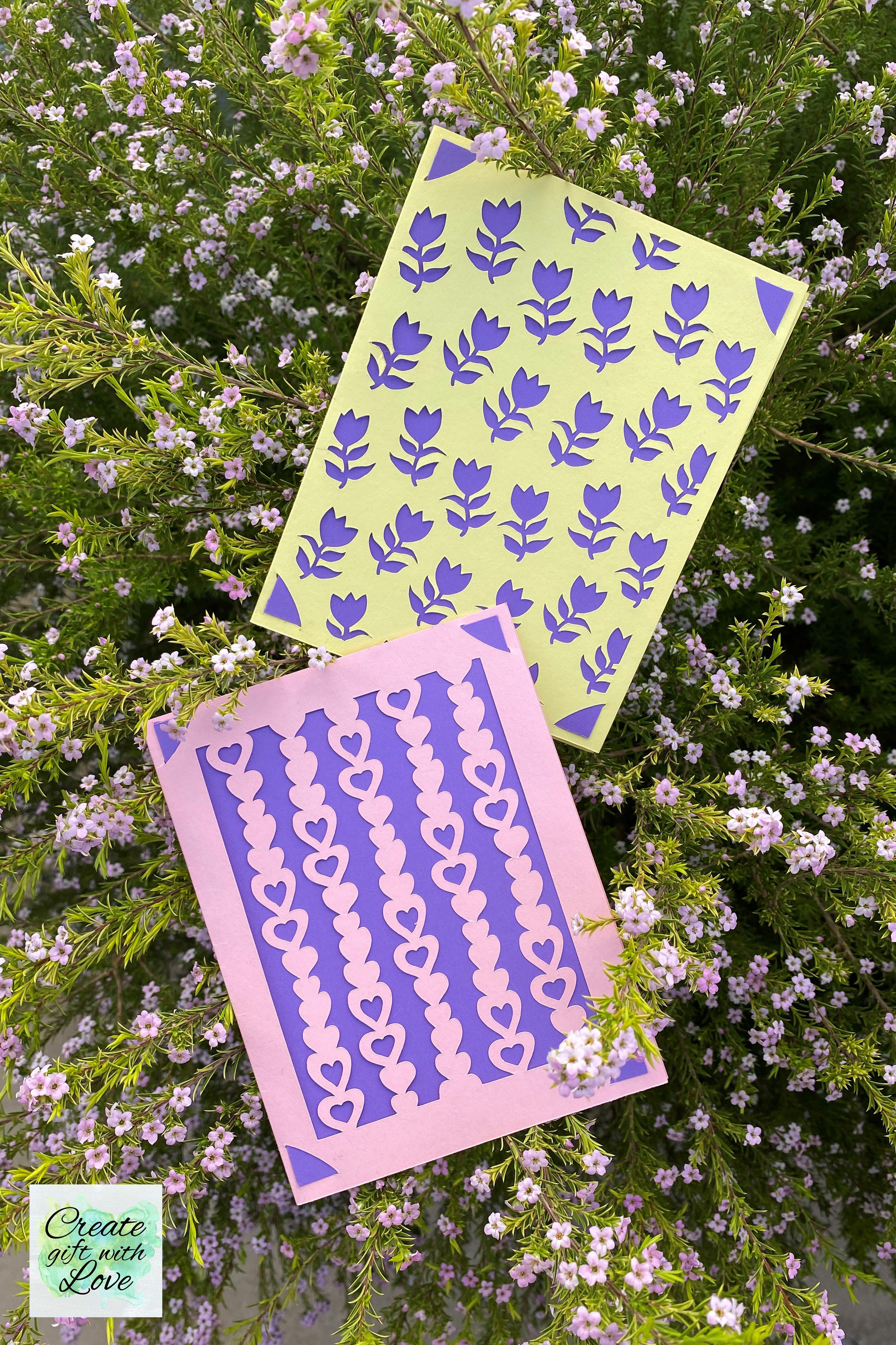 Card SVG template cutting file with Hearts for Cricut.