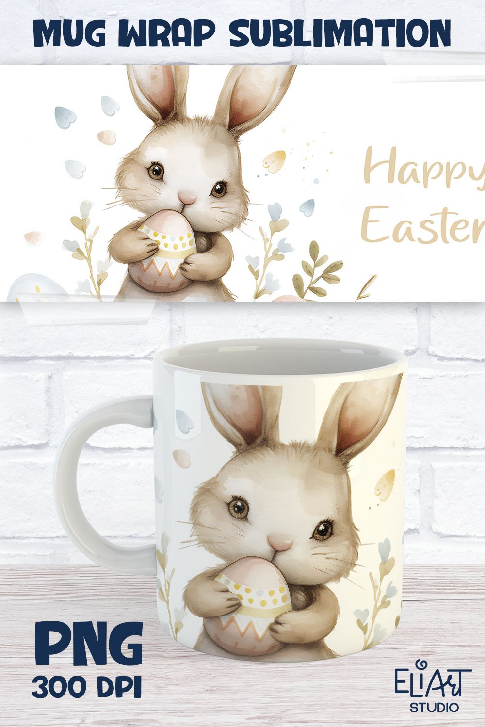 Happy Easter Mug Wrap | Easter Bunny PNG Mug Design