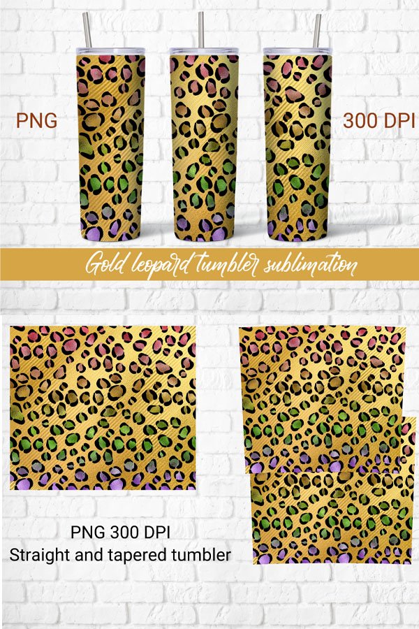 Tumbler sublimation gold leopard print wrap 20 Oz