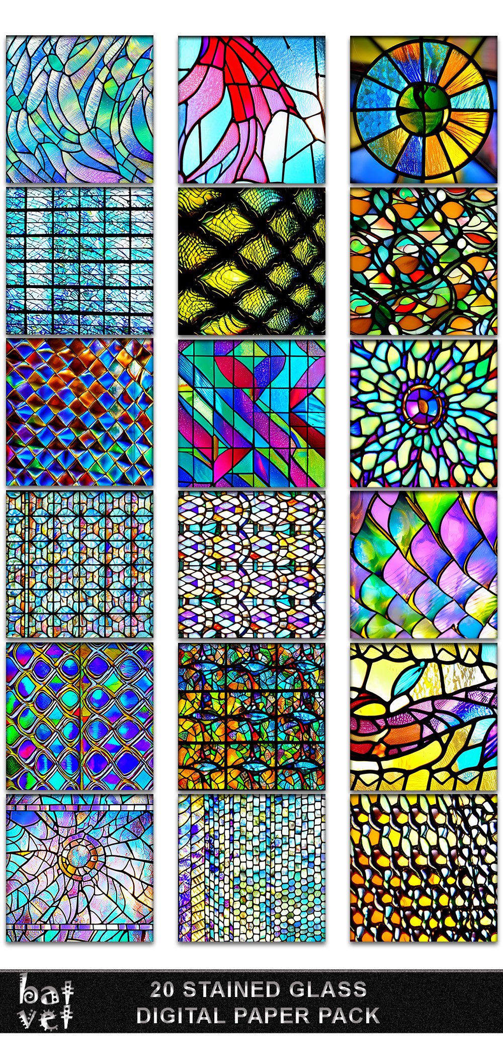 Stained Glass Digital Paper Pack | Stained Glass Background