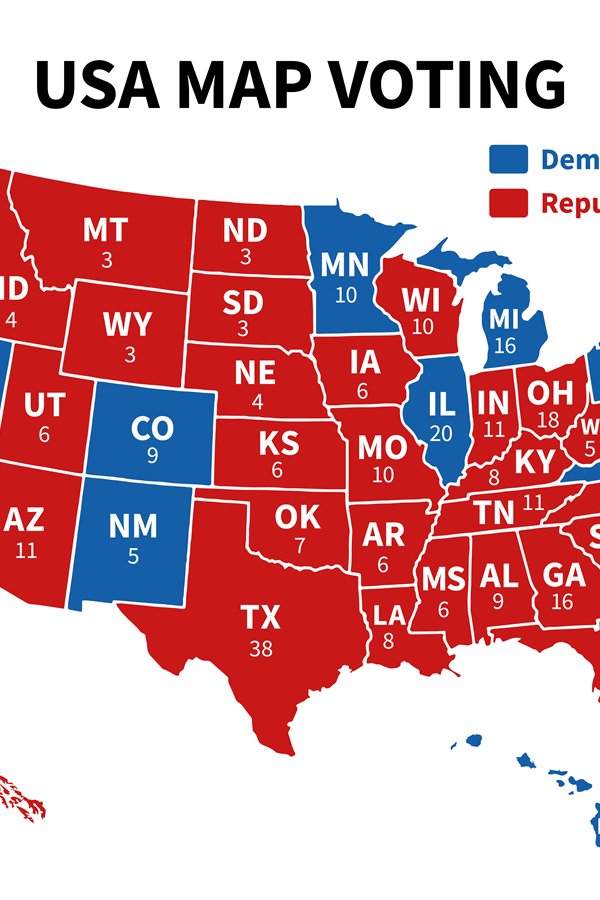 Usa map voting. Presidential election map each state america