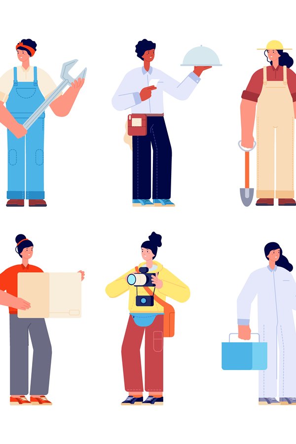 Female professionals characters. Working professions, woman