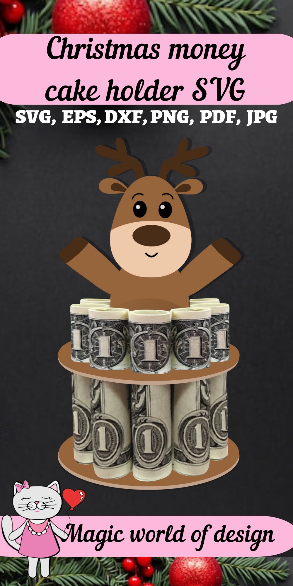 Deer money cake svg, money card svg, 3d Paper cut