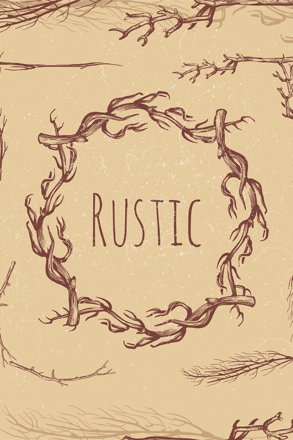Hand drawn rustic branches vintage style. Rustic angle and f