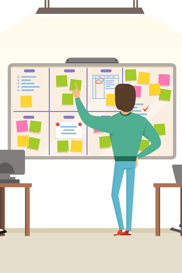 Team leader make planning tasks on the board