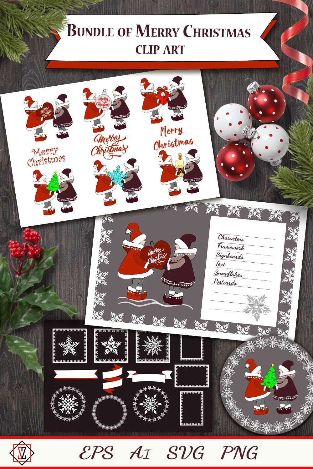 Bundle of vector clipart "Merry Christmas"