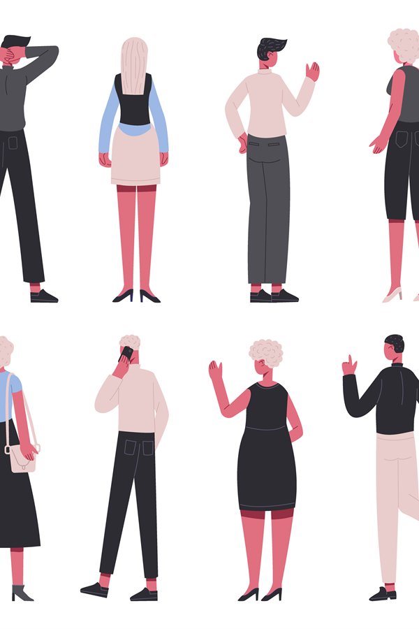 Back view business characters. Office workers view from back