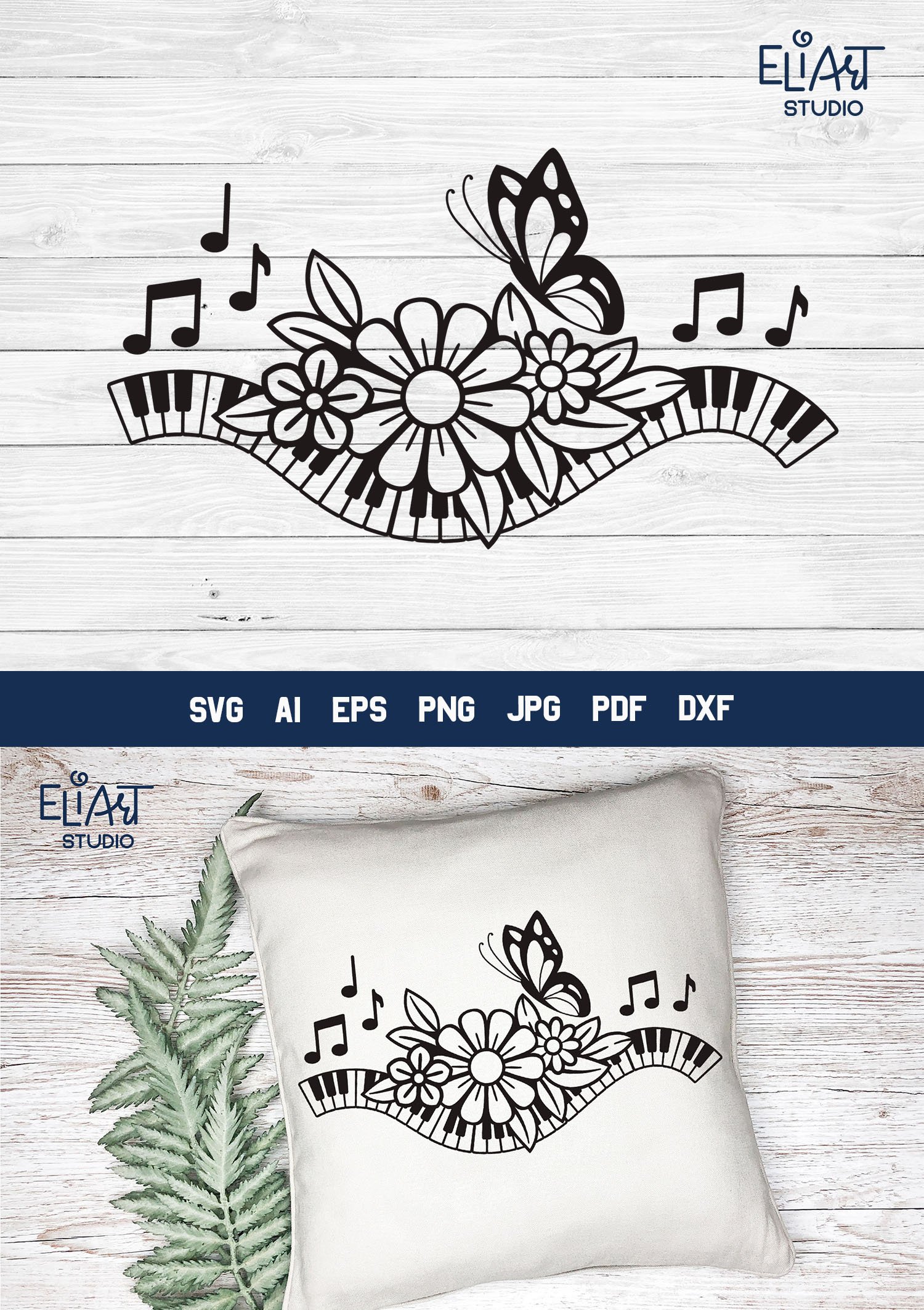 Music SVG Floral Design | Butterfly PNG with Music Notes