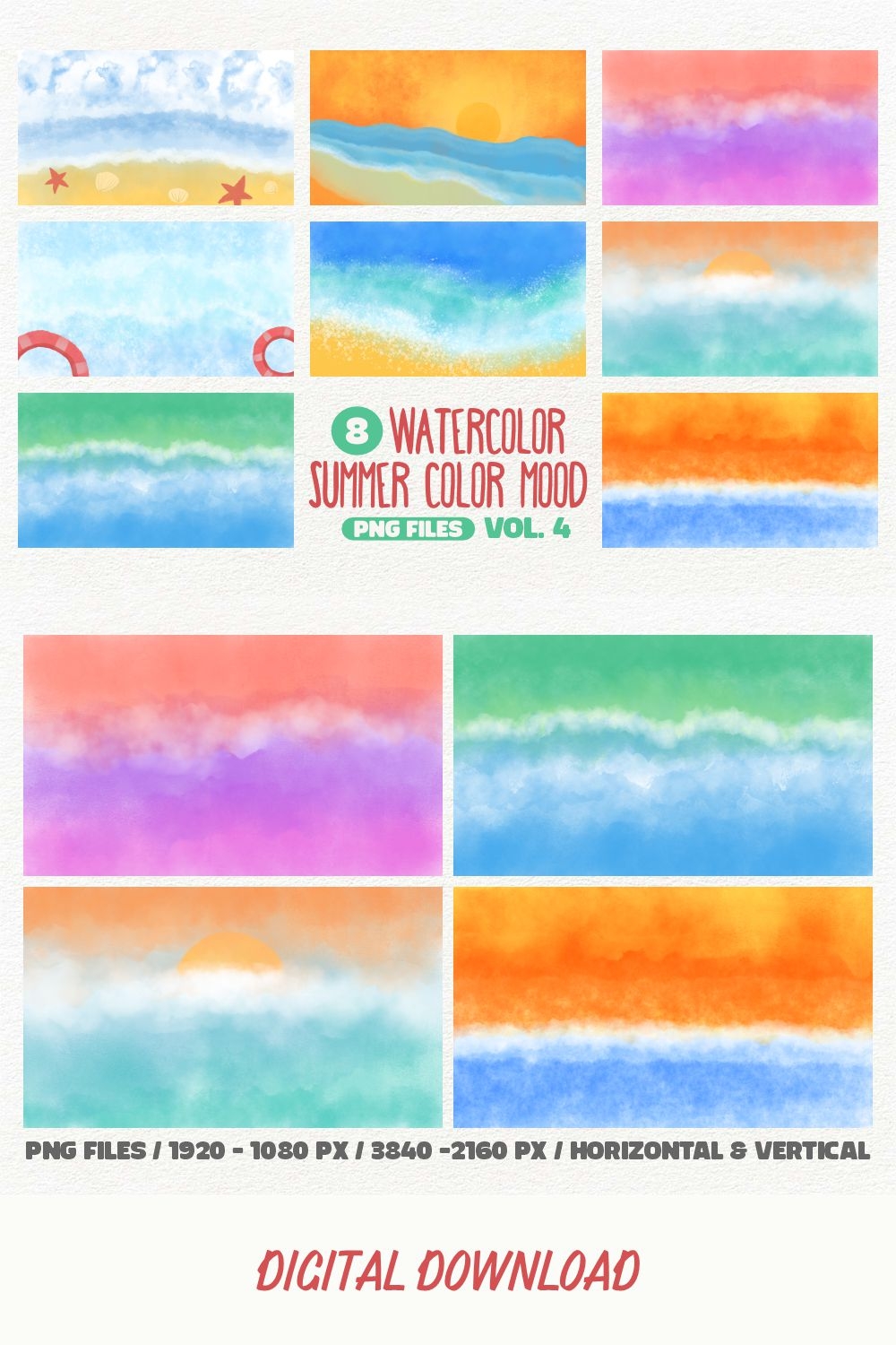 Watercolor Summer Color Mood PNG Bundle