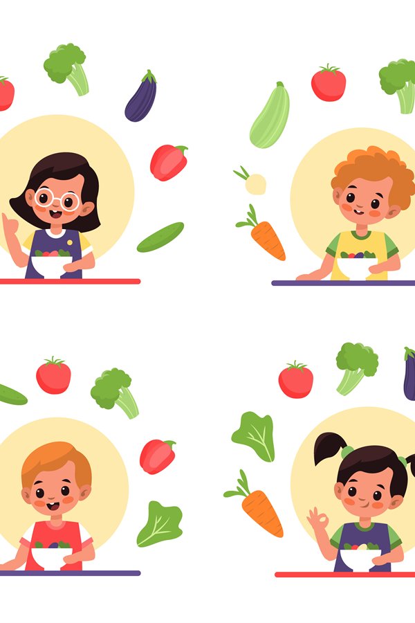 Children eat salad. Vitamin organic food and natural nutriti