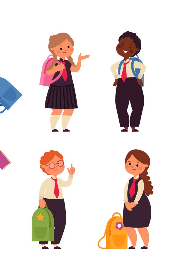 Back to school characters. Cartoon smart kids, boys girls wi