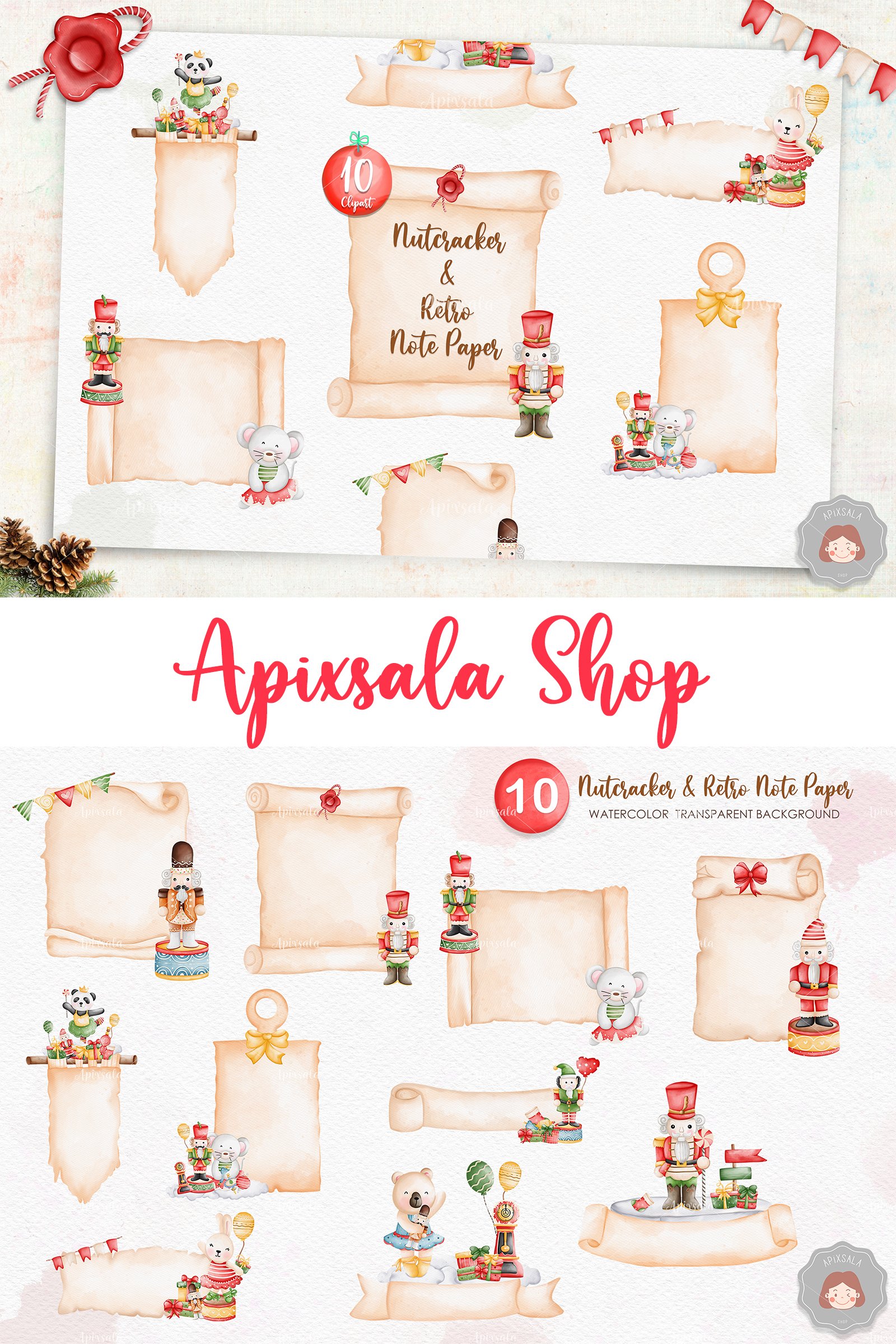 Watercolor Christmas Nutcracker Retro Note Paper Collection