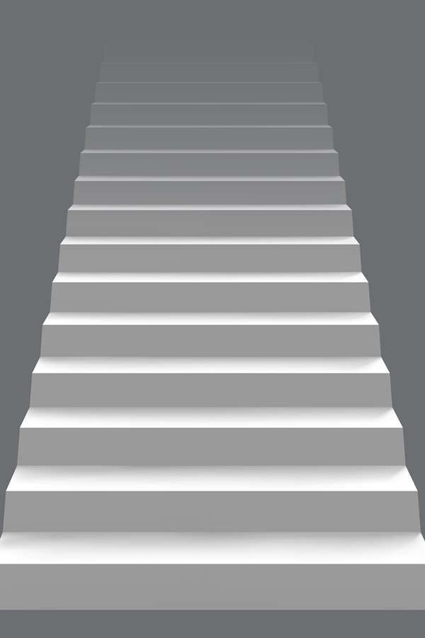 White realistic stair concept. Modern staircase, 3d architec