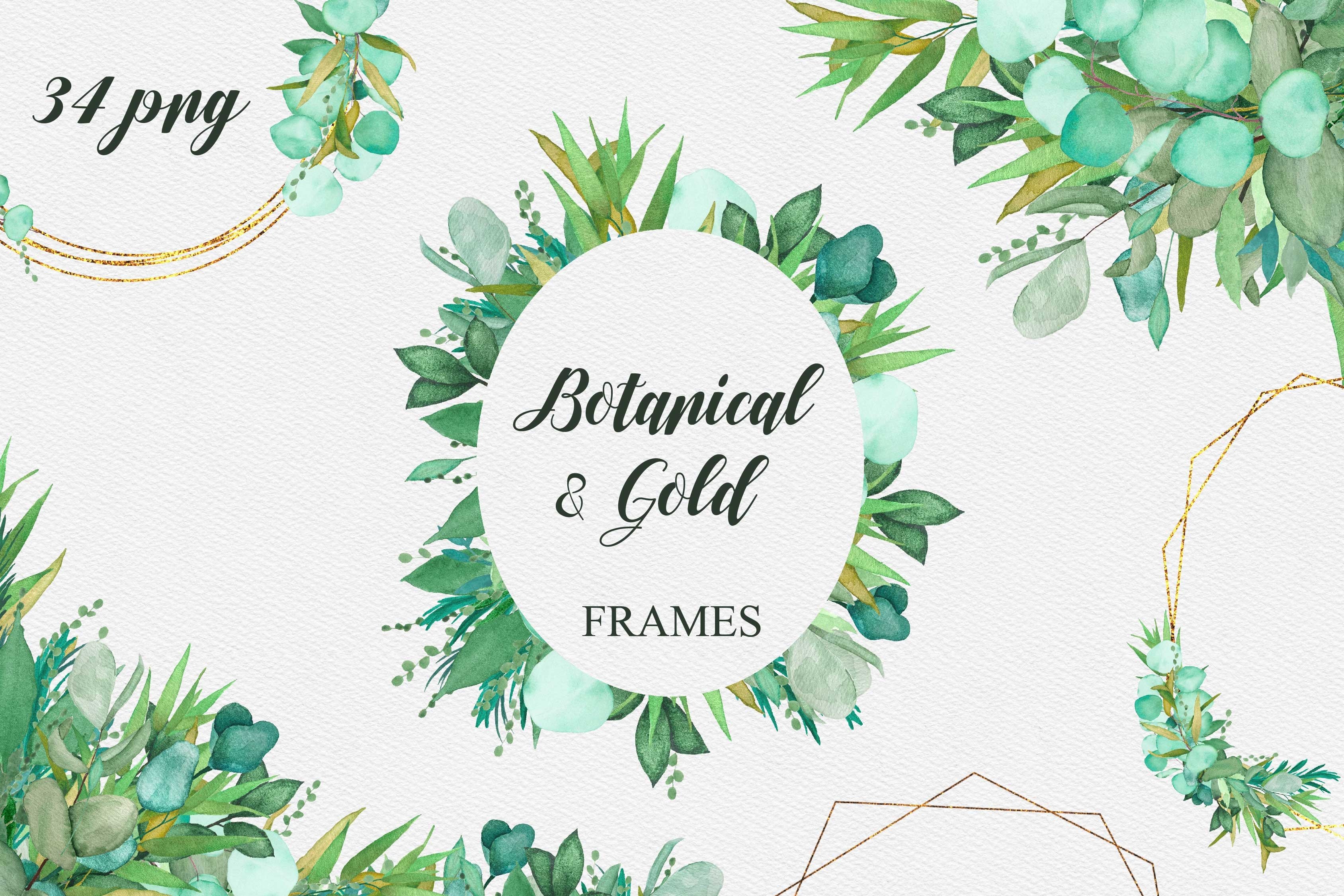 34 Watercolor Botanical and Geometric frames (946587)