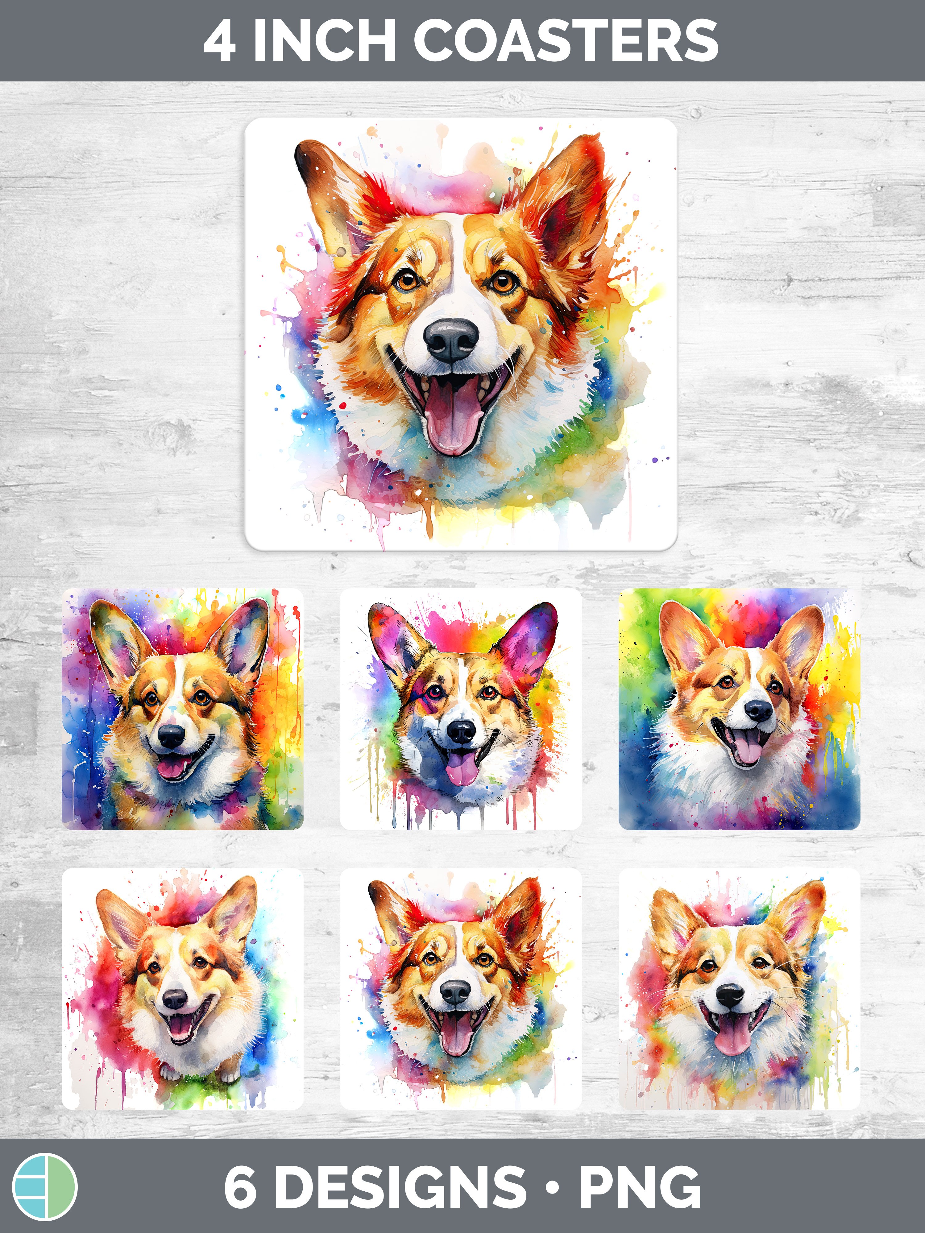 Splat Rainbow Corgi Dog Square Coaster | Sublimation Coaster