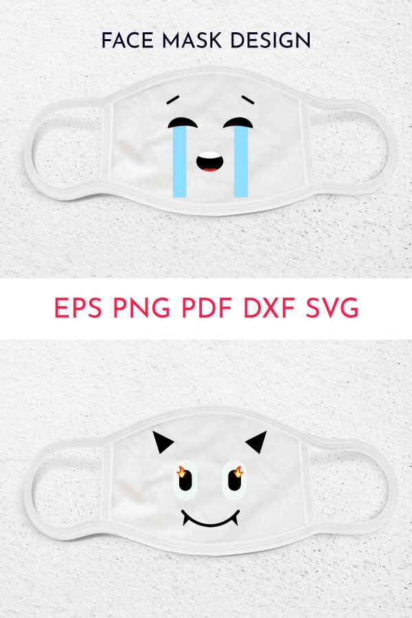 Face mask designs. Smile crying sad face. SVG