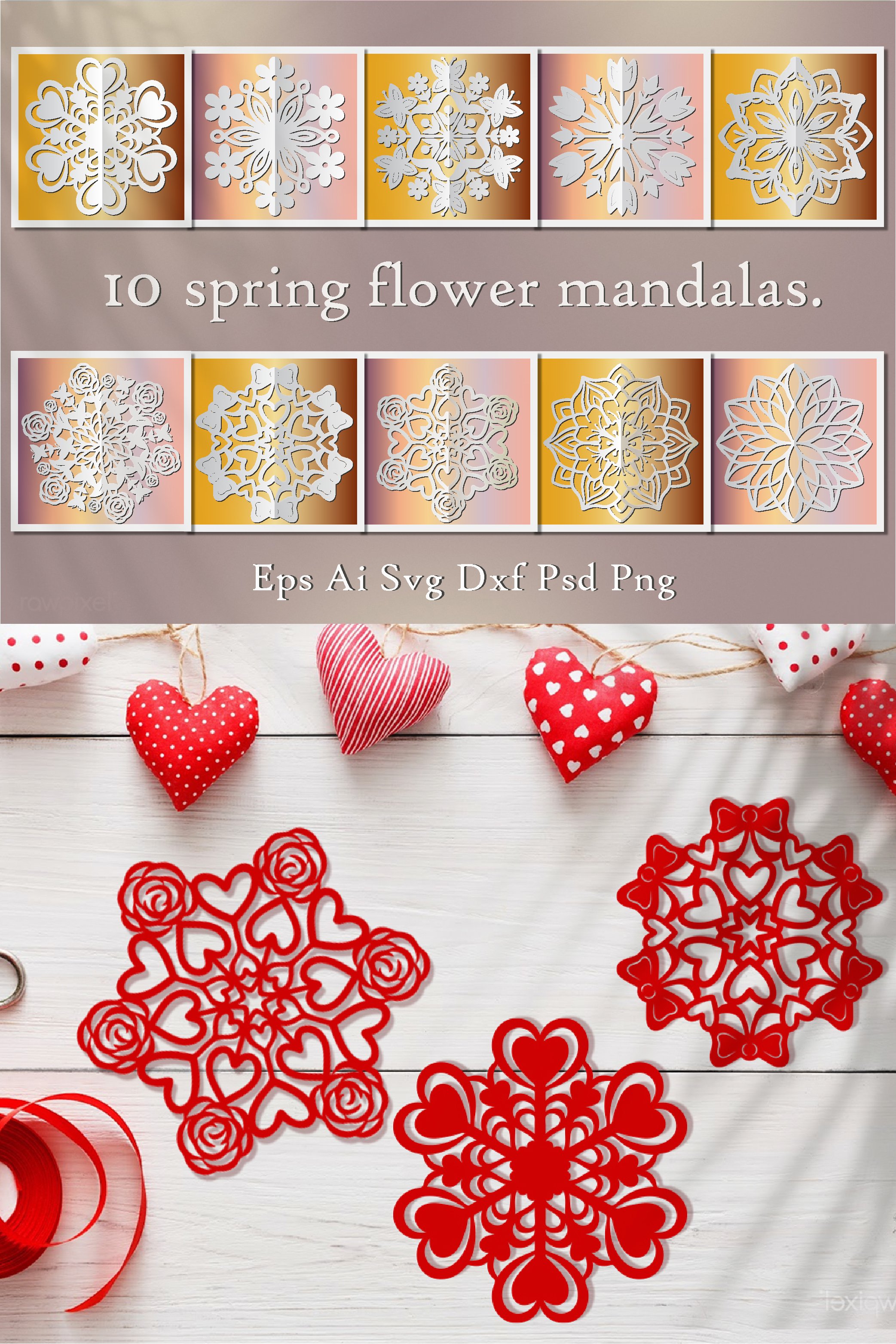 10 Spring flower mandalas. SVG for cutting and sublimation