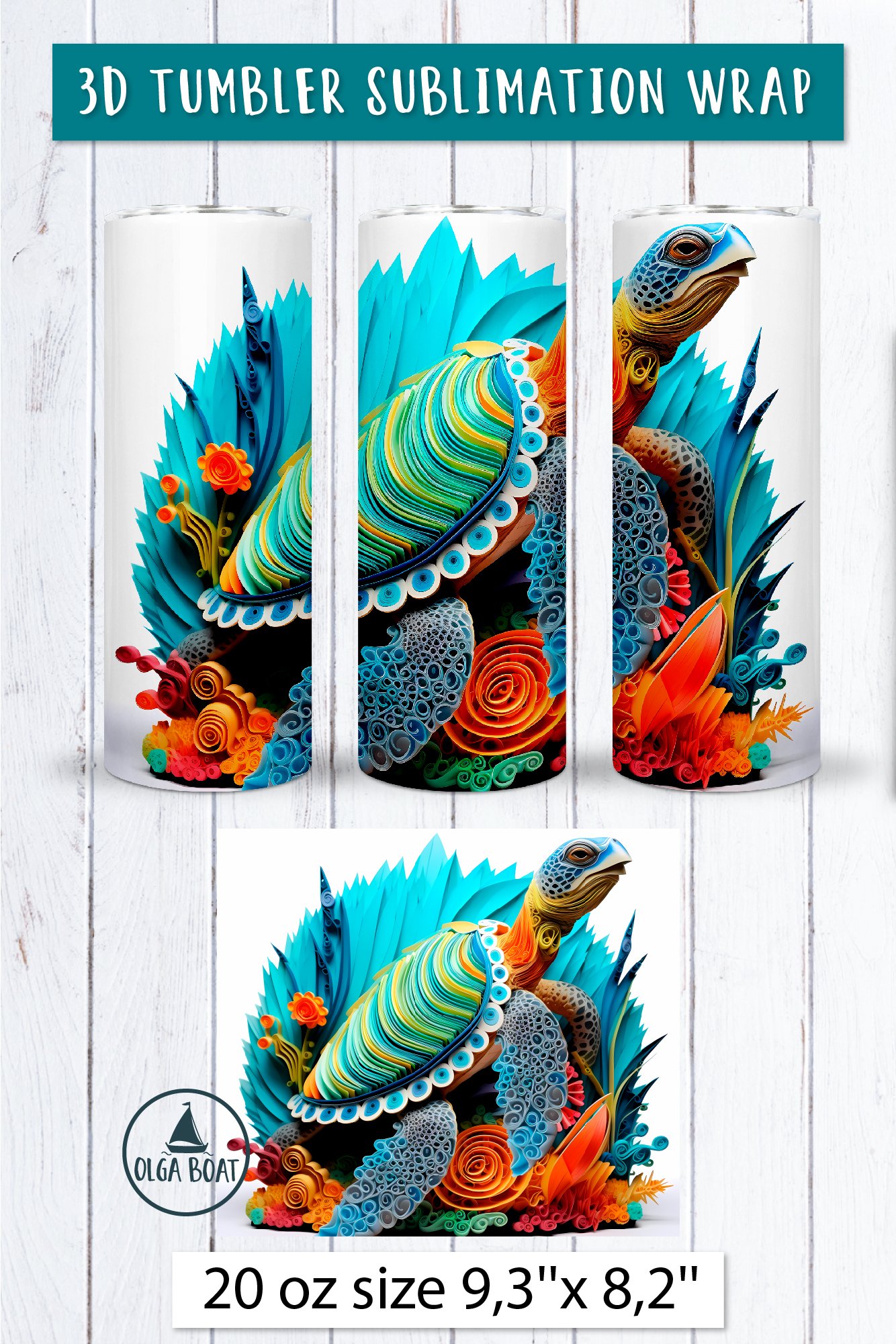 3d sublimation tumbler wrap | Sea turtle tumbler design